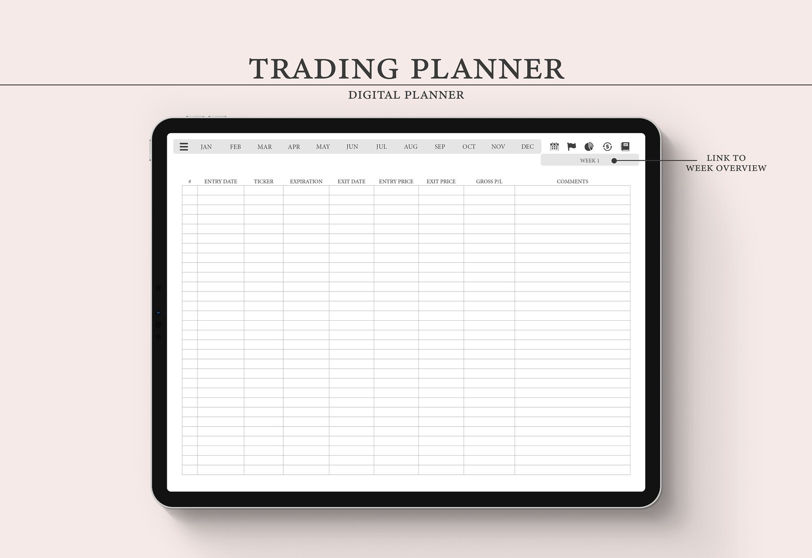 LIGHT | Undated Digital Stock Trading Planner | Trading Log ...