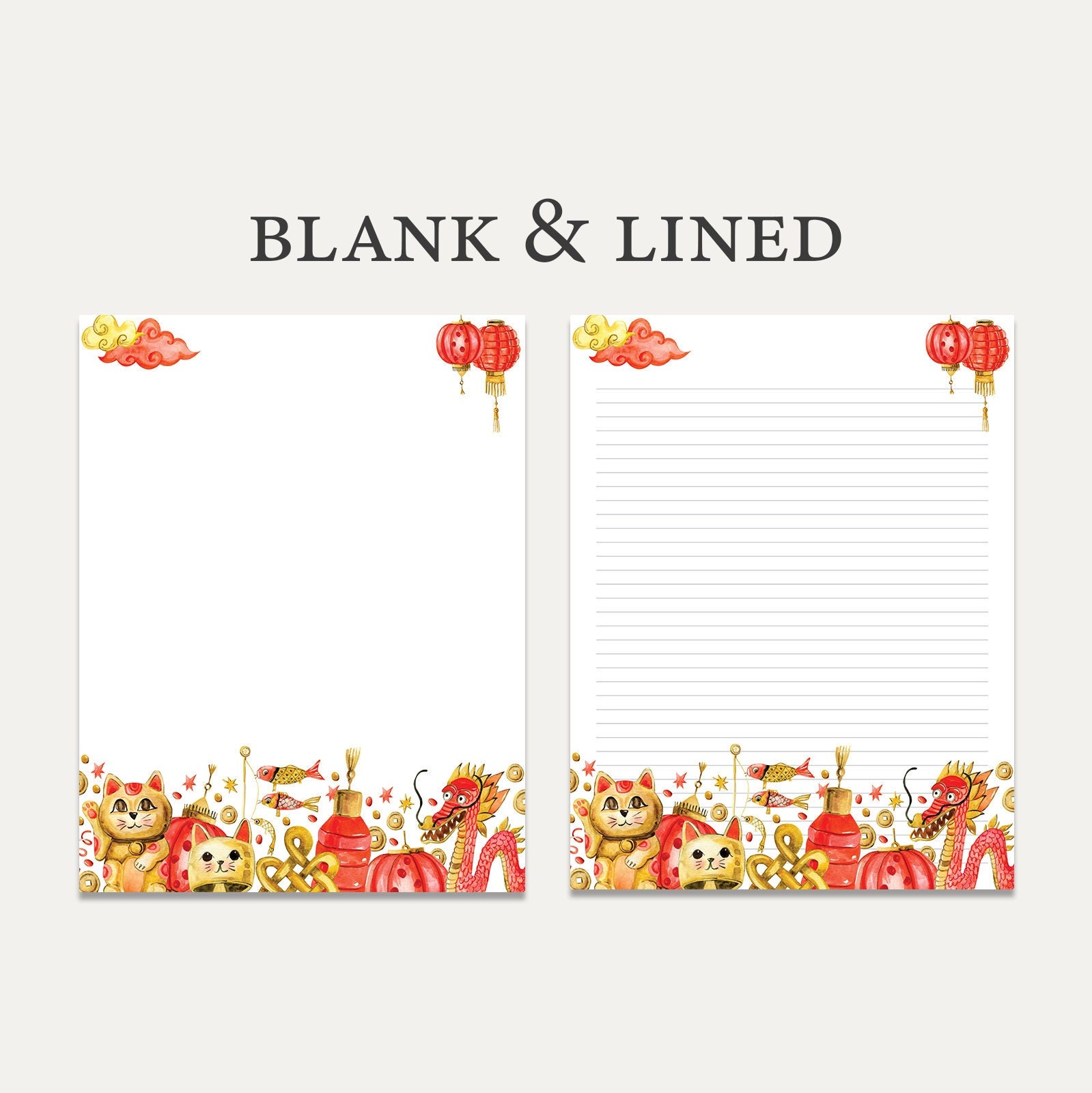 Chinese Lunar New Year Sticky Memo Note Printable | 4 Styles | 8x11 ...