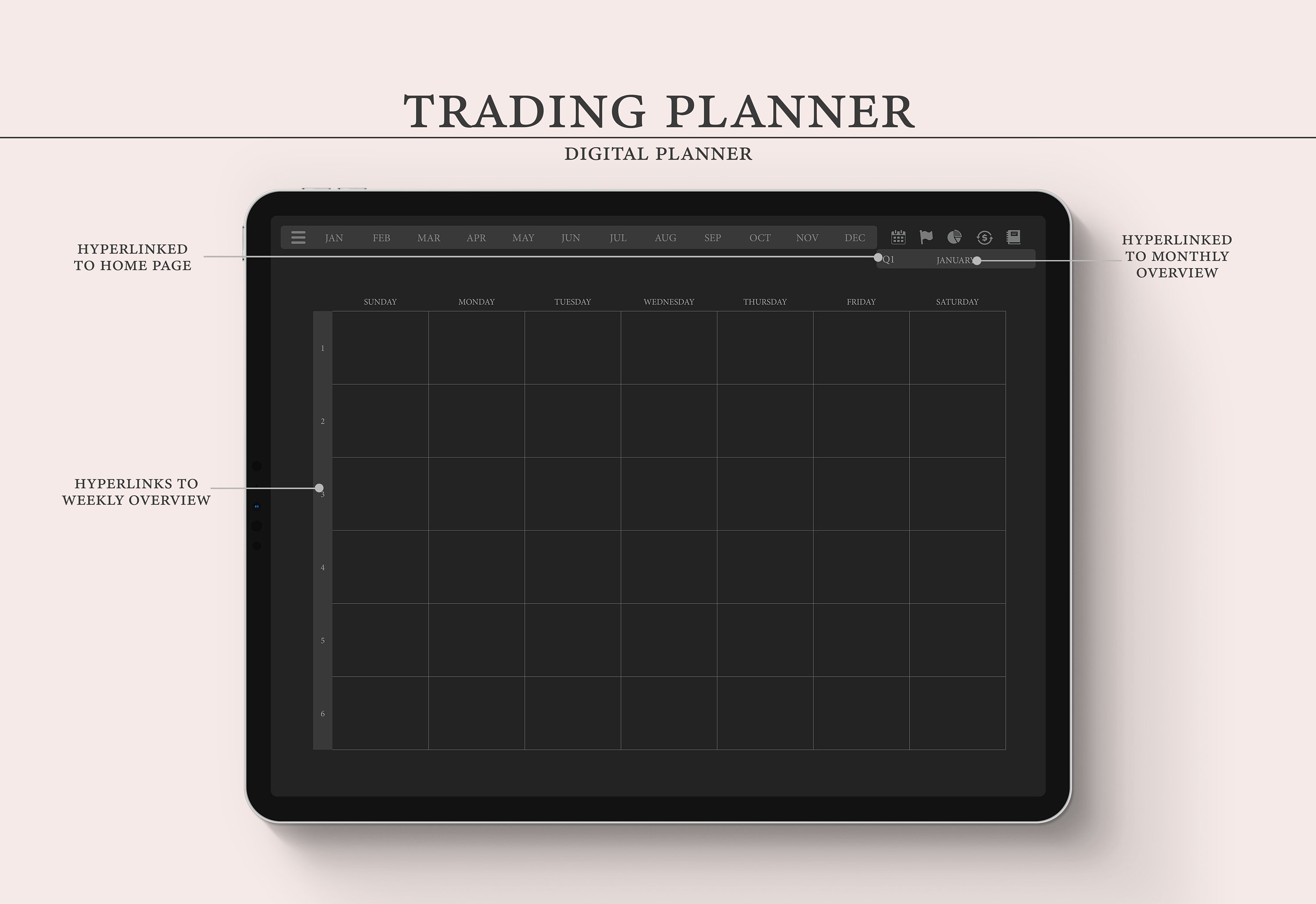DARK | Undated Digital Stock Trading Planner | Trading Log | Investment ...