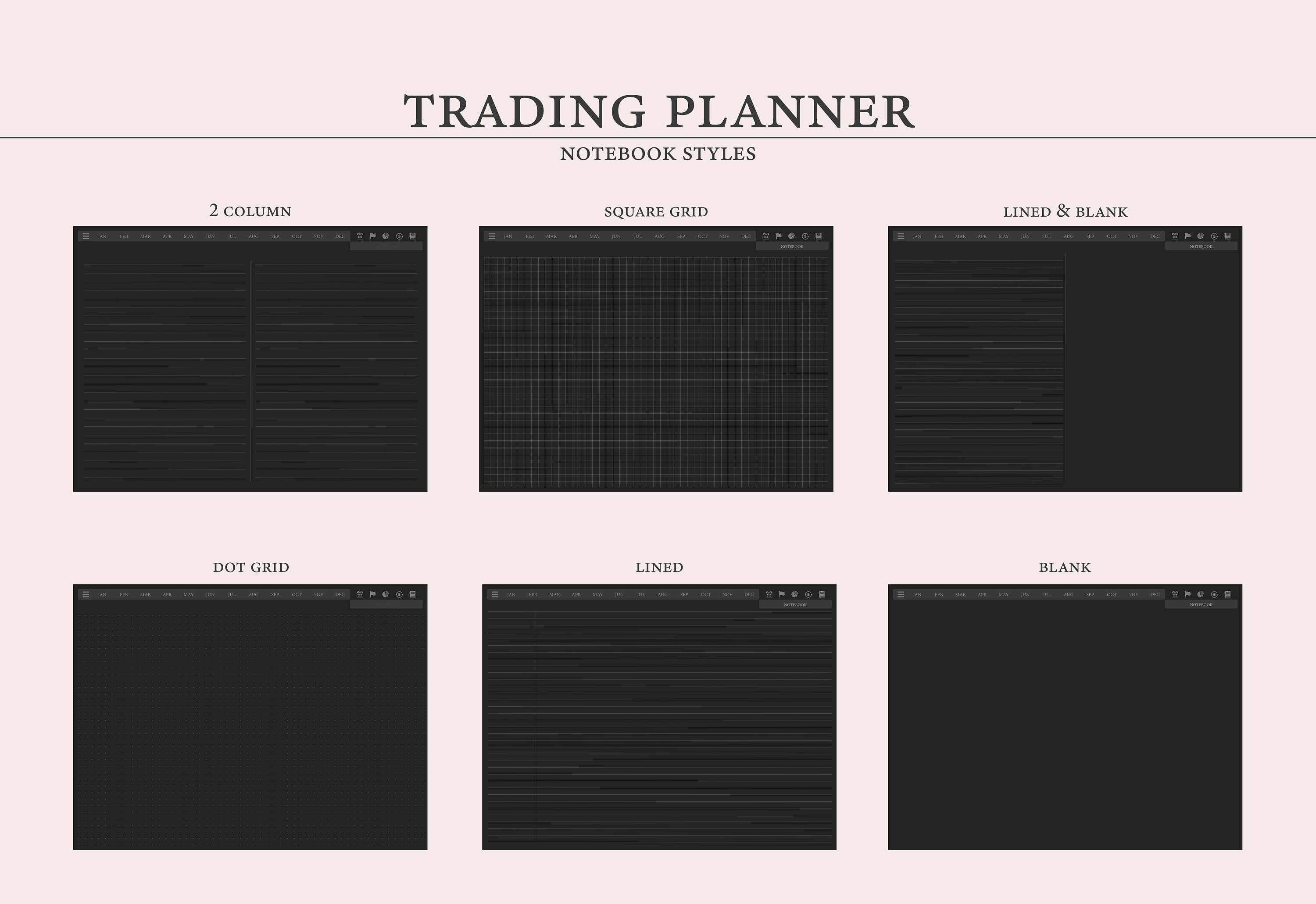 DARK | Undated Digital Stock Trading Planner | Trading Log | Investment ...