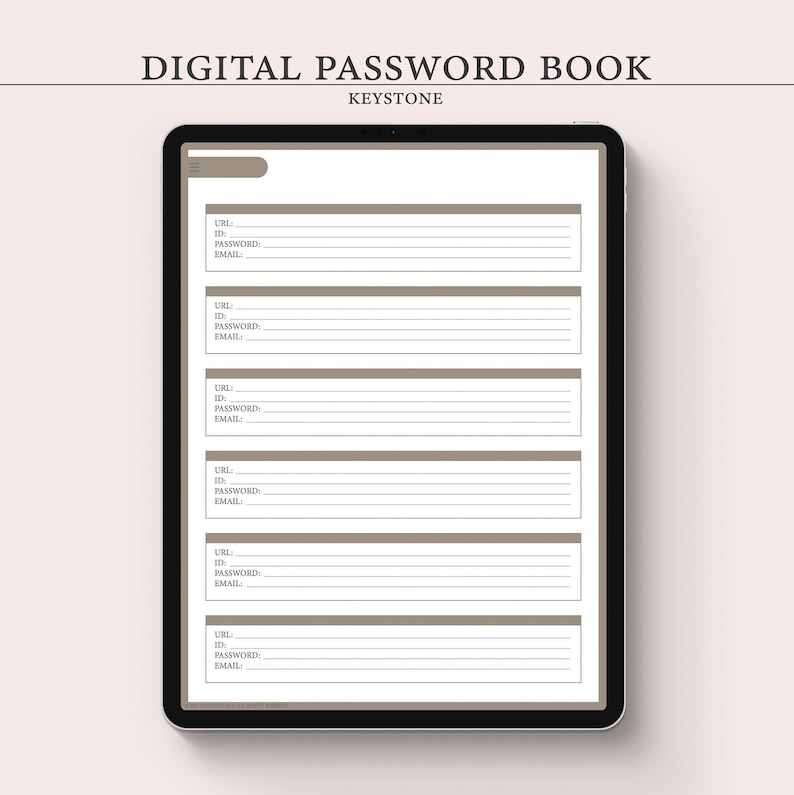 Hyperlinked Cozy Password Book Template With 8 Sections | Vertical ...