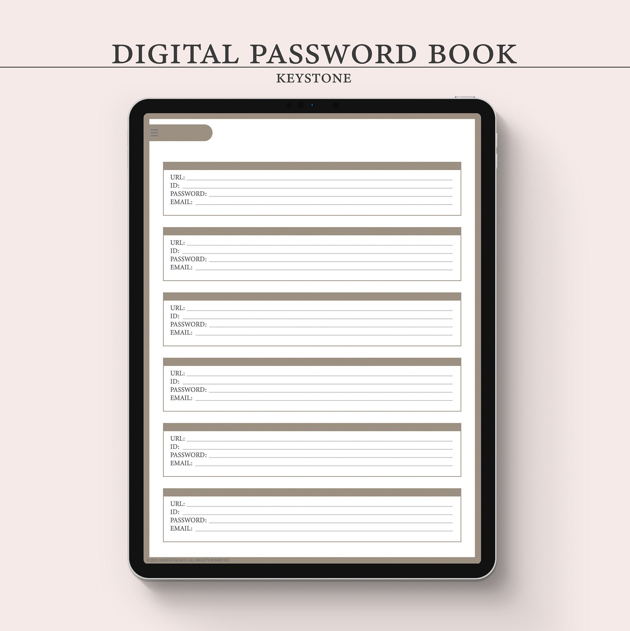 Hyperlinked Cozy Password Book Template With 8 Sections | Vertical ...