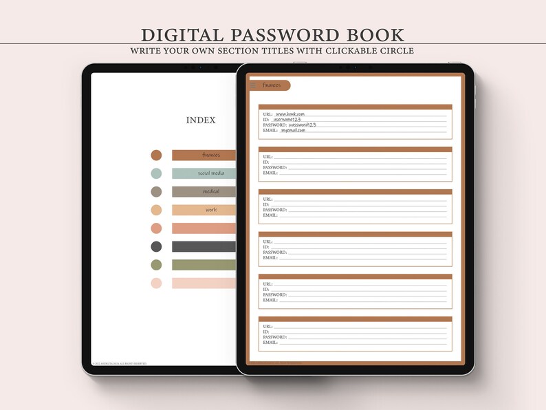 Hyperlinked Cozy Password Book Template With 8 Sections | Vertical ...