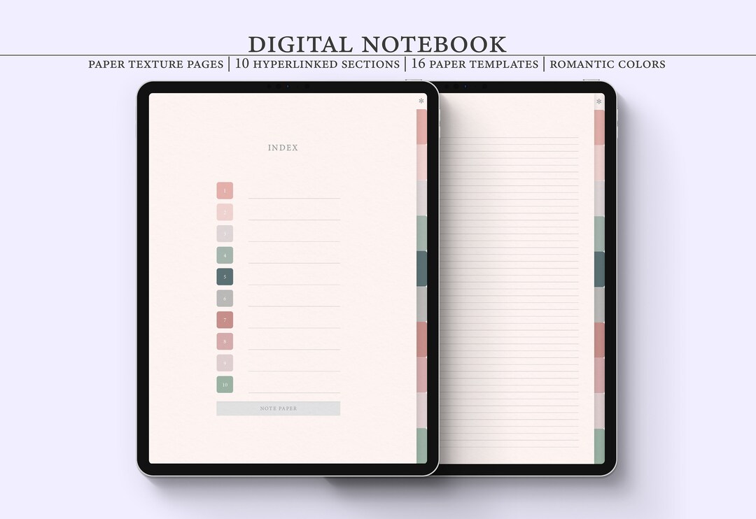Hyperlinked Digital Notebook Planner With 10 Tabbed Sections | 16 Paper ...