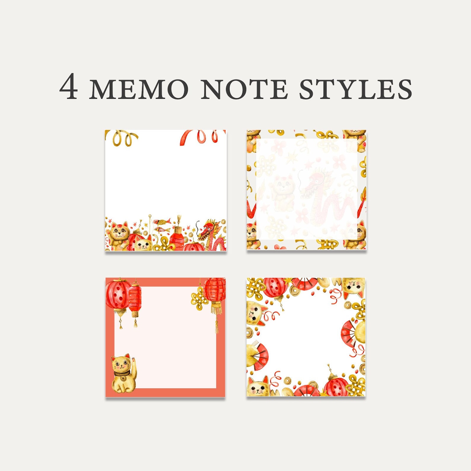 Chinese Lunar New Year Sticky Memo Note Printable | 4 Styles | 8x11 ...