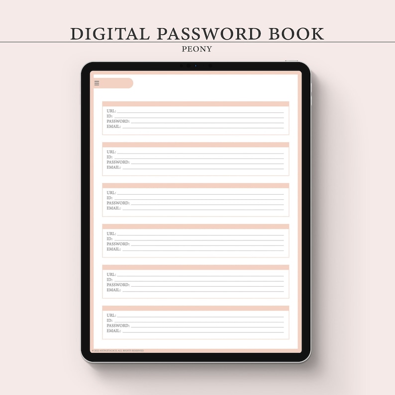 Hyperlinked Cozy Password Book Template With 8 Sections | Vertical ...