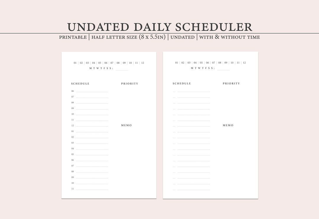 Minimalist Undated Daily Schedule Planner | With & Without Preset Times ...