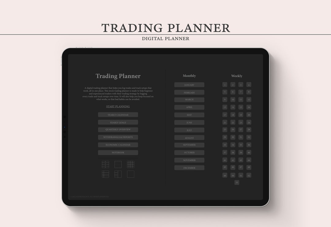 DARK | Undated Digital Stock Trading Planner | Trading Log | Investment ...