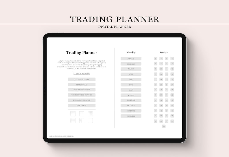 LIGHT | Undated Digital Stock Trading Planner | Trading Log ...