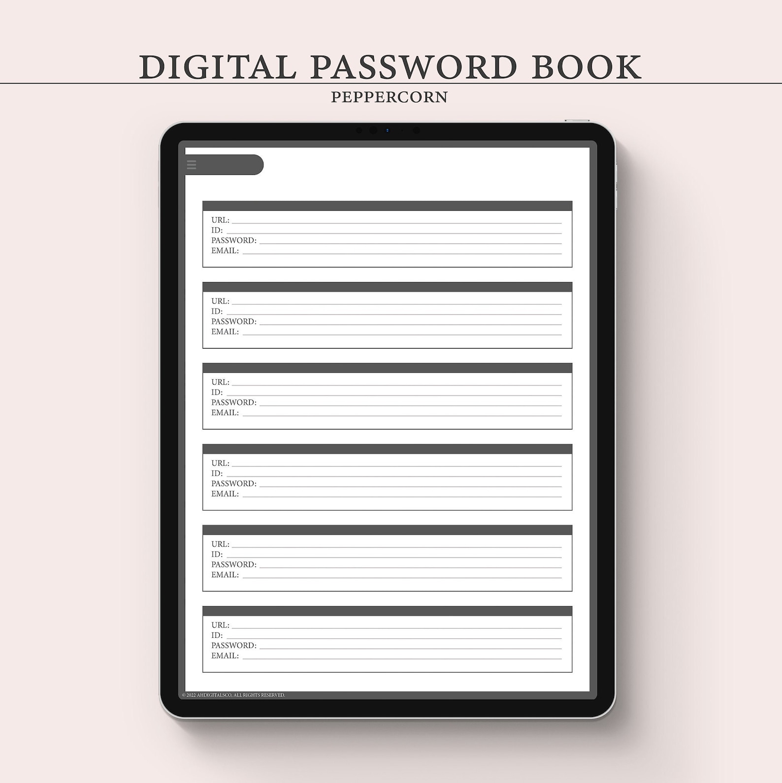 Hyperlinked Cozy Password Book Template With 8 Sections | Vertical ...