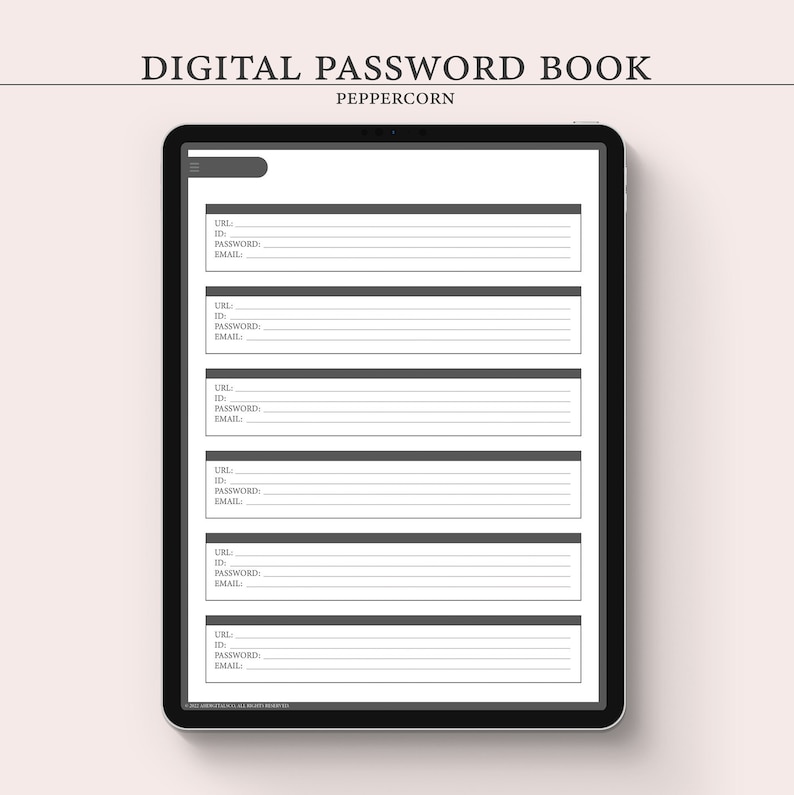 Hyperlinked Cozy Password Book Template With 8 Sections | Vertical ...