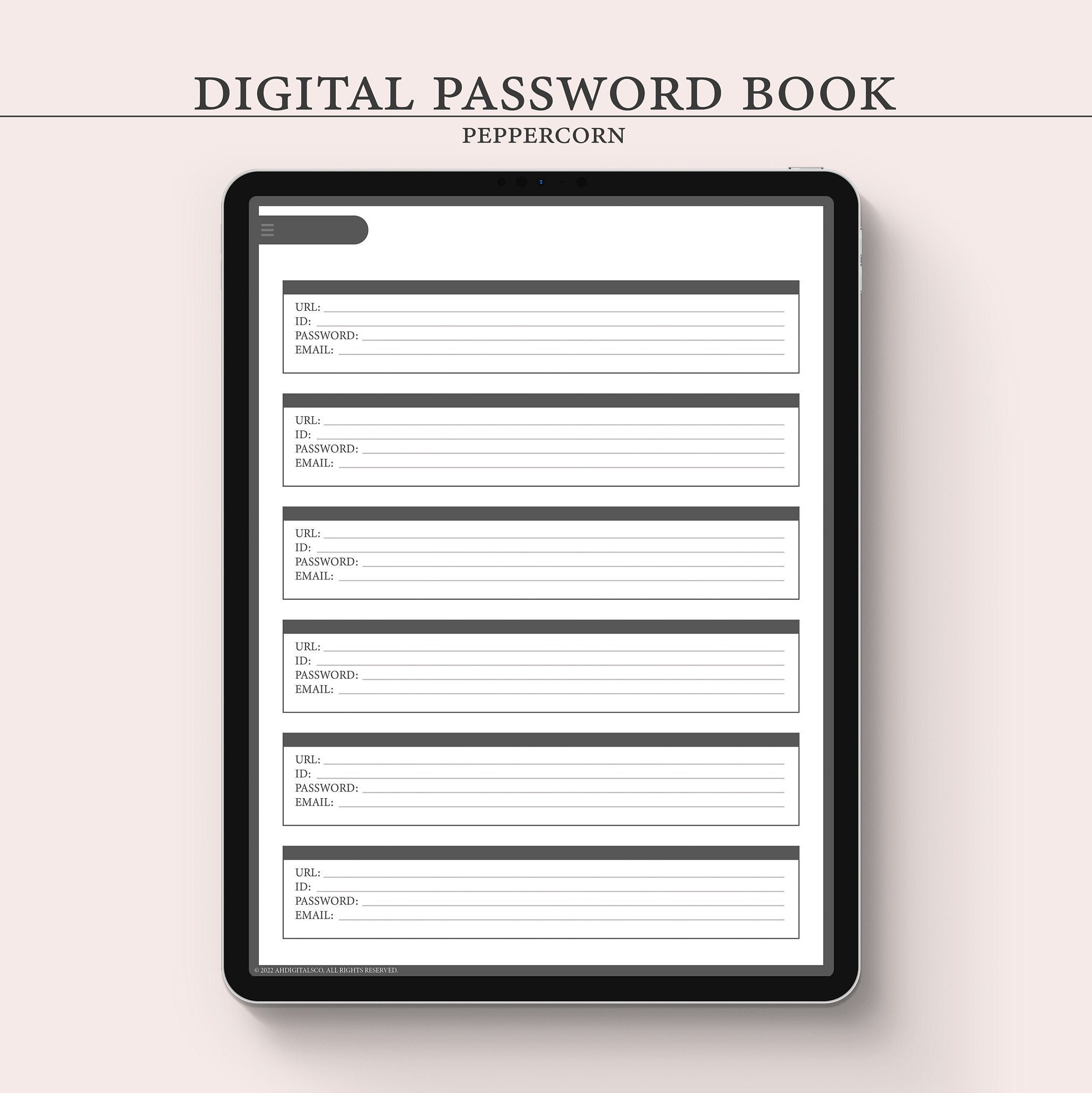 Hyperlinked Cozy Password Book Template With 8 Sections | Vertical ...