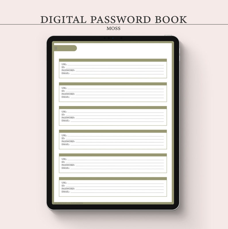 Hyperlinked Cozy Password Book Template With 8 Sections | Vertical ...