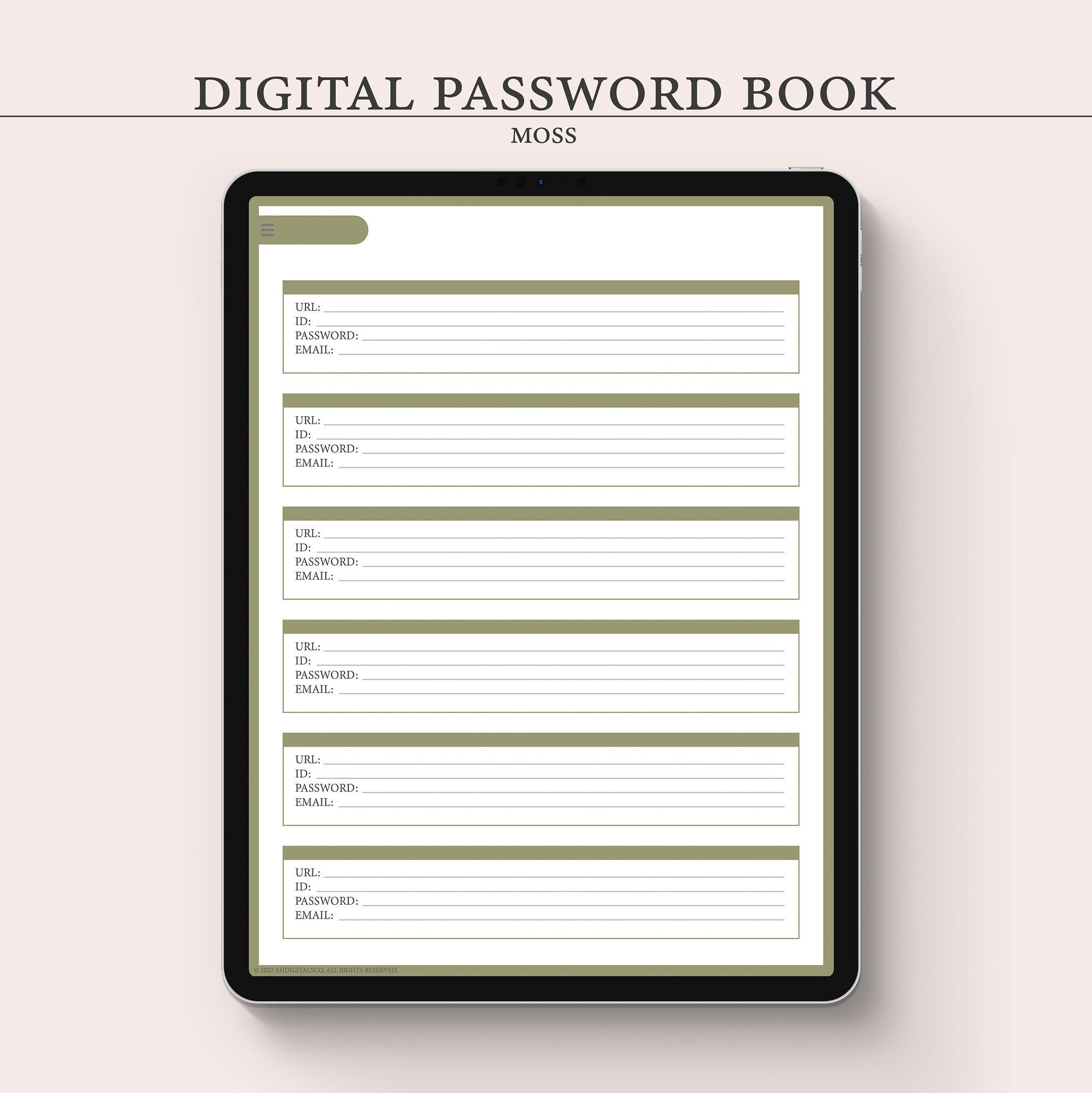 Hyperlinked Cozy Password Book Template With 8 Sections | Vertical ...
