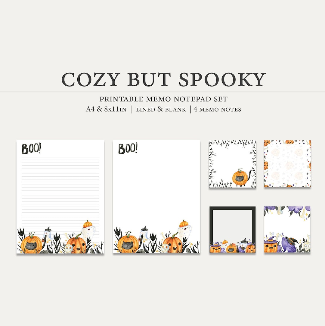 Cozy but Spooky Halloween Sticky Memo Note Printable | 4 Styles | 8x11 ...