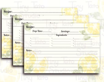Digital - Lemon Recipe Card Template, Instant Download, Lemon Recipe ...