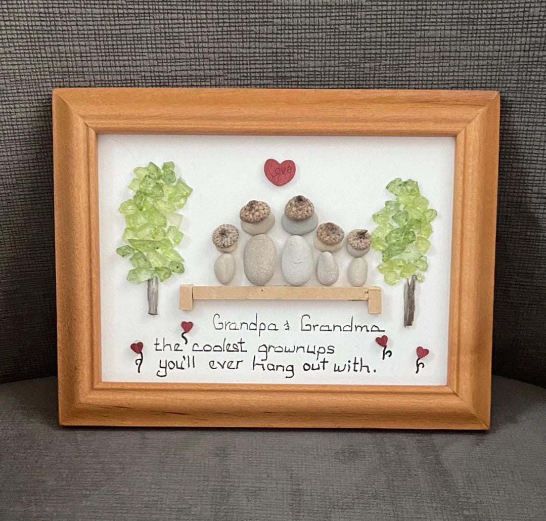 PEBBLE ART, "grandpa & Grandma", the Coolest Grownups..", 6.5" X 8.5 ...