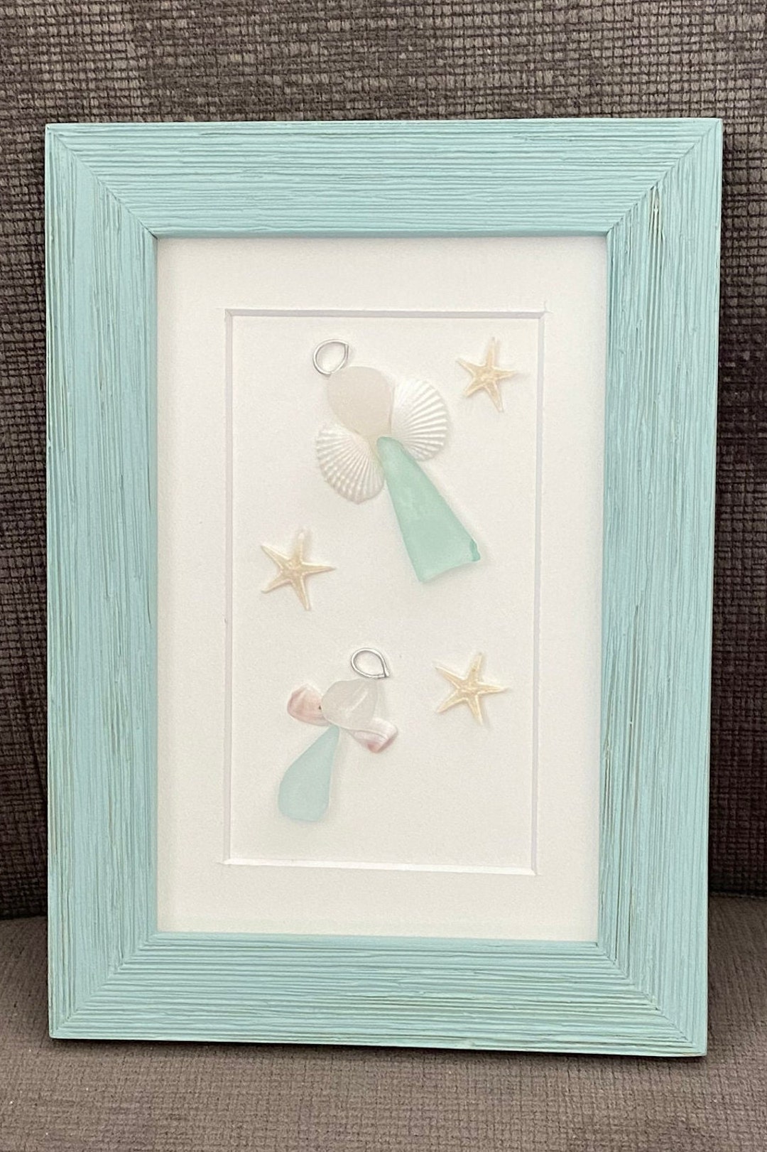 PEBBLE ART, Angels in Disguise, 4 X 6 Aqua Wooden Frame With White ...