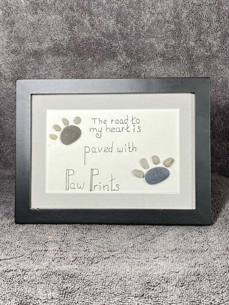 PEBBLE ART, Pebble Paw Print, 5x7 Picture, Sign, Paw Prints, the Road ...