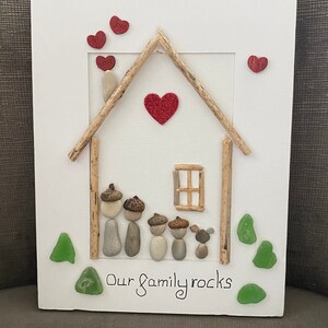 PEBBLE ART, "our Family Rocks", 8" X 10" Canvas Picture With White ...