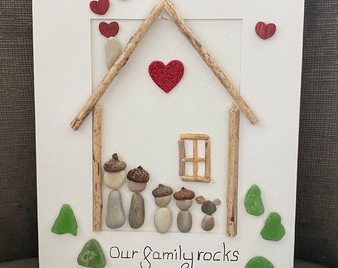 PEBBLE ART, "our Family Rocks", 8" X 10" Canvas Picture With White ...