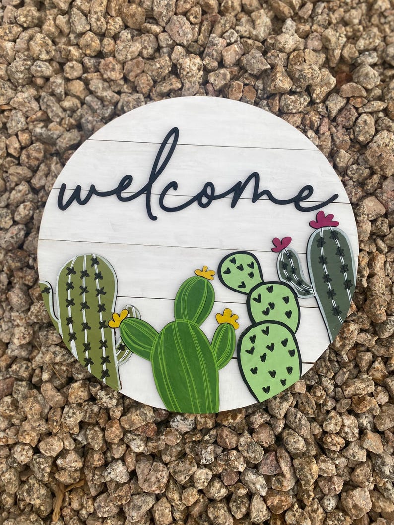 Welcome - Cactus, Saguaro Desert - Round Sign - 15" - Door Sign - Etsy