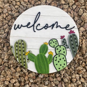 Welcome - Cactus, Saguaro Desert - Round Sign - 15" - Door Sign - Etsy