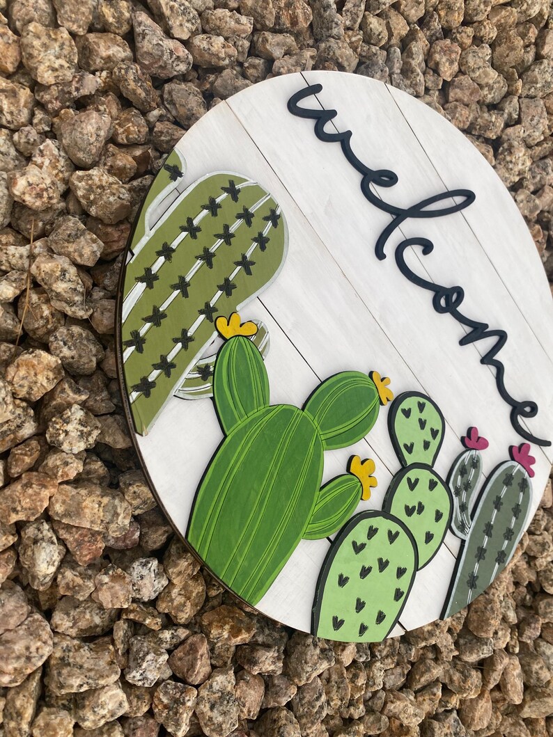 Welcome - Cactus, Saguaro Desert - Round Sign - 15" - Door Sign - Etsy