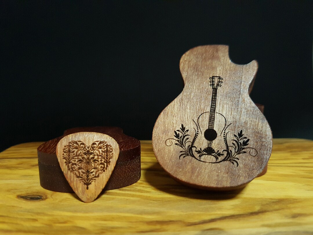 Wooden Box for Guitar Picks, Luxury Case, Les Paul Shape, Musicians ...