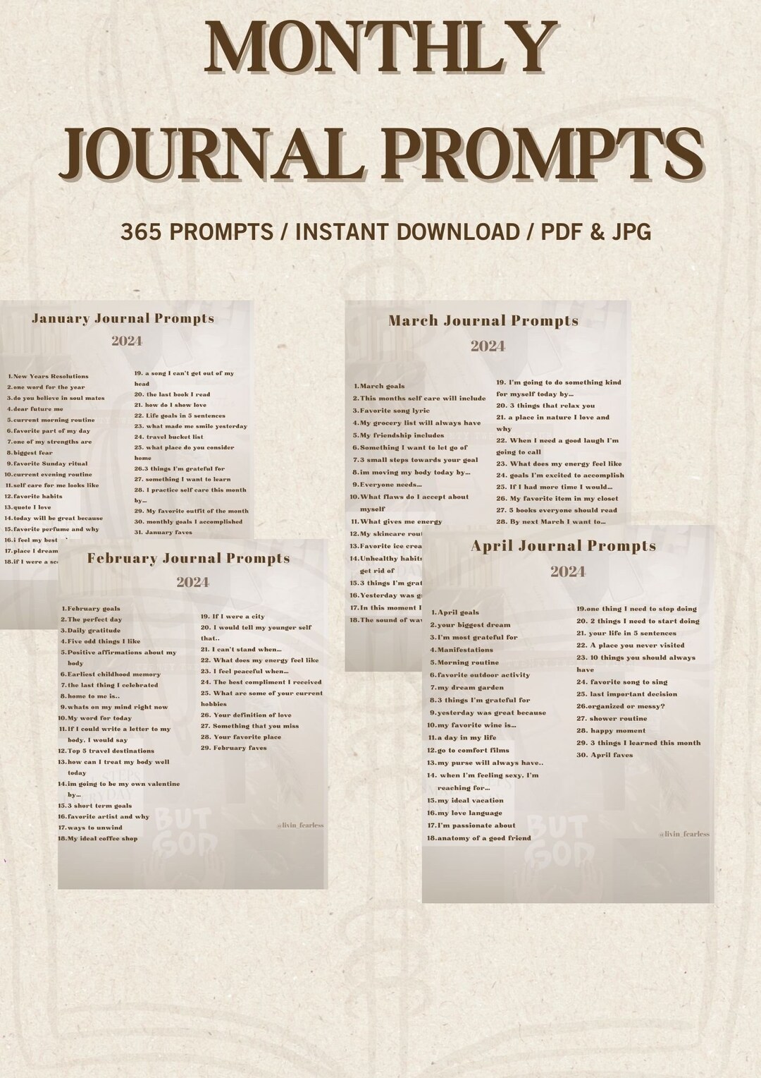 365 Journal Prompts for 2024, Printable, Monthly Journaling - Etsy ...