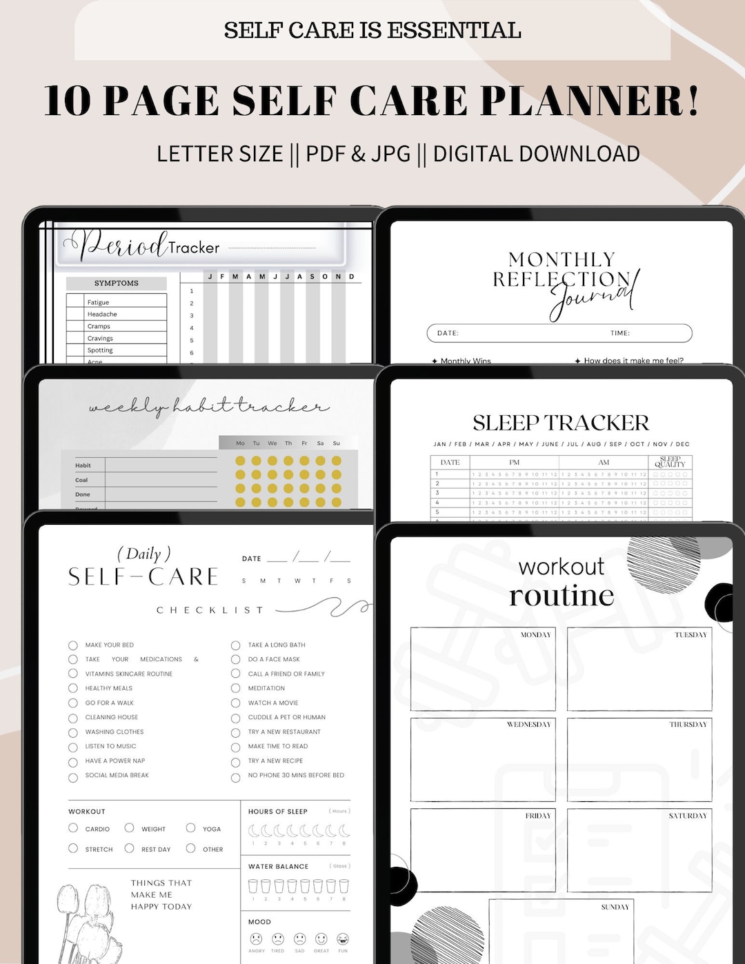 Self Care Journal, Digital Planner, 10 Pages to Log Your Journey, Jpg ...