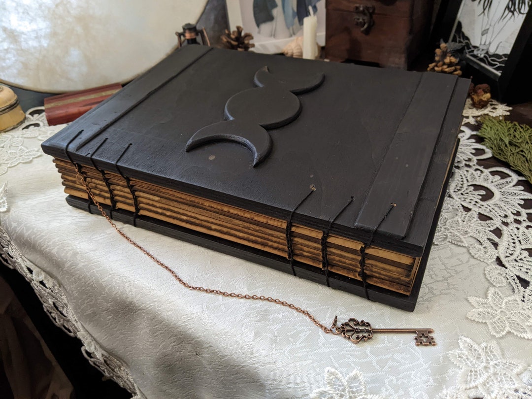 Handmade Grimoire Black Triple Moon Grimoire Book of Shadows Ritual ...