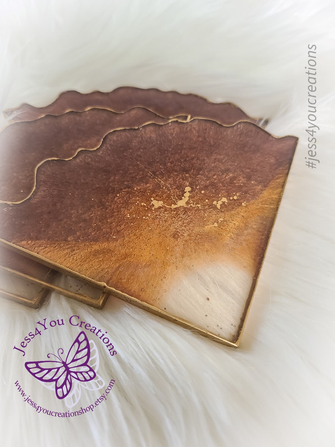 Bronze and Gold Epoxy Resin Coasters, Set of 4, Handmade Coasters, Home ...