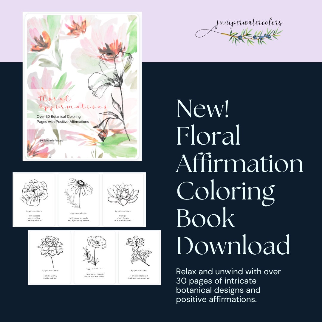 Botanical Positive Affirmation Coloring Pages. Adults, Kids, Greyscale ...