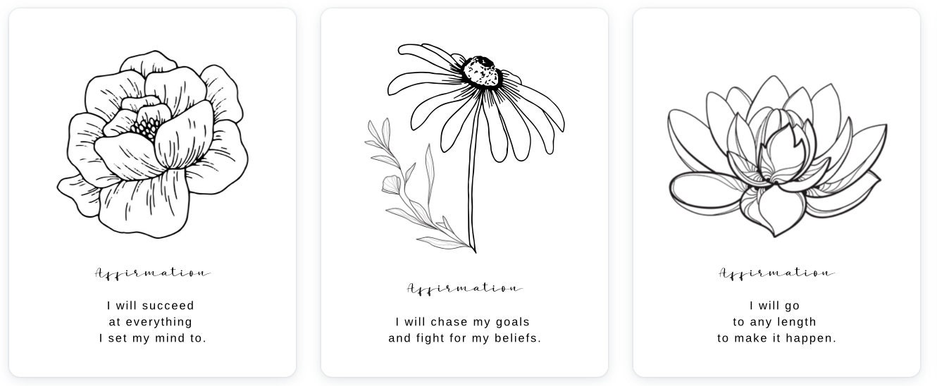 Botanical Positive Affirmation Coloring Pages. Adults, Kids, Greyscale ...