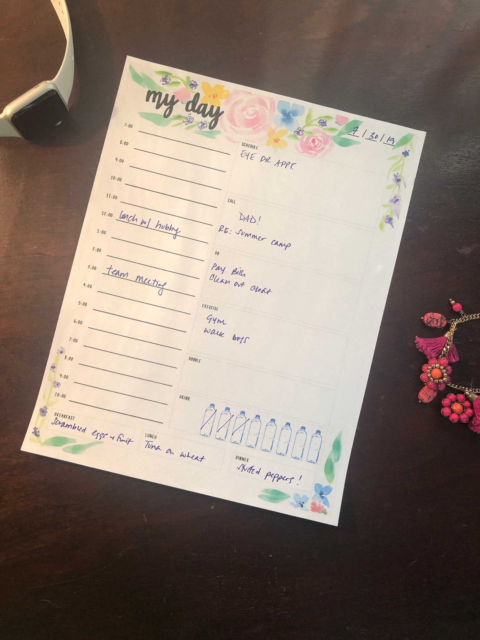 Watercolor Daily Planner, Printable, Instant Download, Planner Template ...