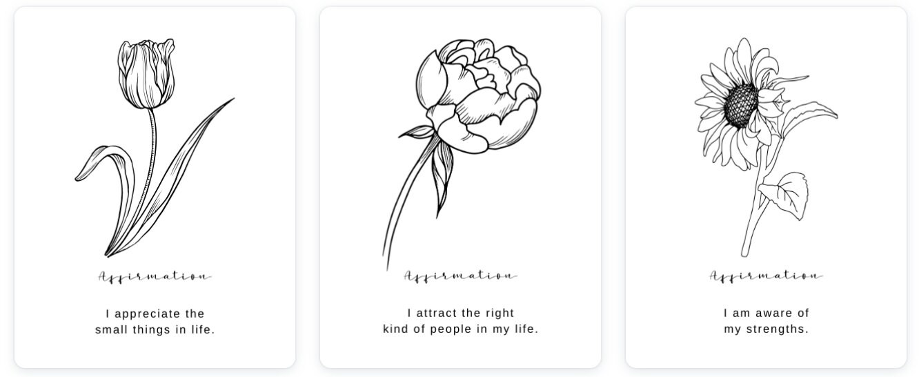 Botanical Positive Affirmation Coloring Pages. Adults, Kids, Greyscale ...