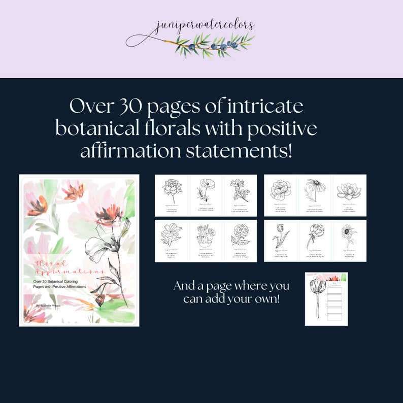 Botanical Positive Affirmation Coloring Pages. Adults, Kids, Greyscale ...