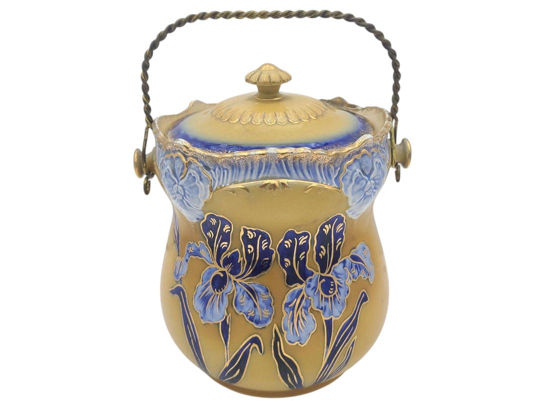 John Tams Crown Pottery Biscuit Jar Aurora Pattern Yellow Jar With ...