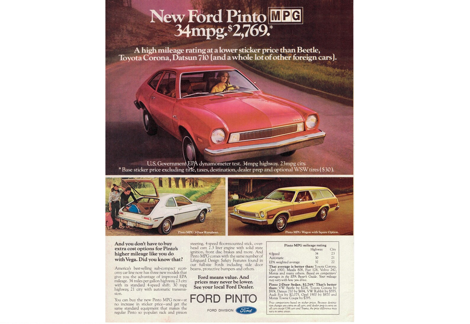Vintage Magazine Ad for the Ford Pinto. - Etsy