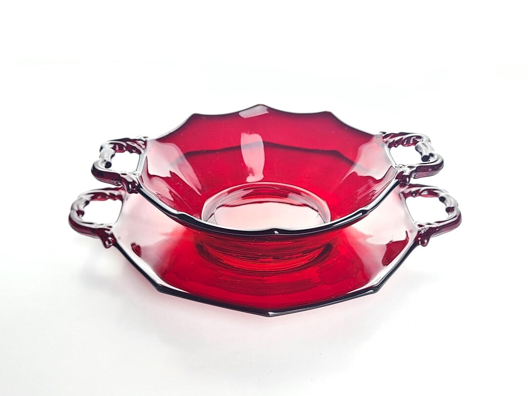 Ruby Red New Martinsville Viking Glass Decagon Bowl With Handles and ...