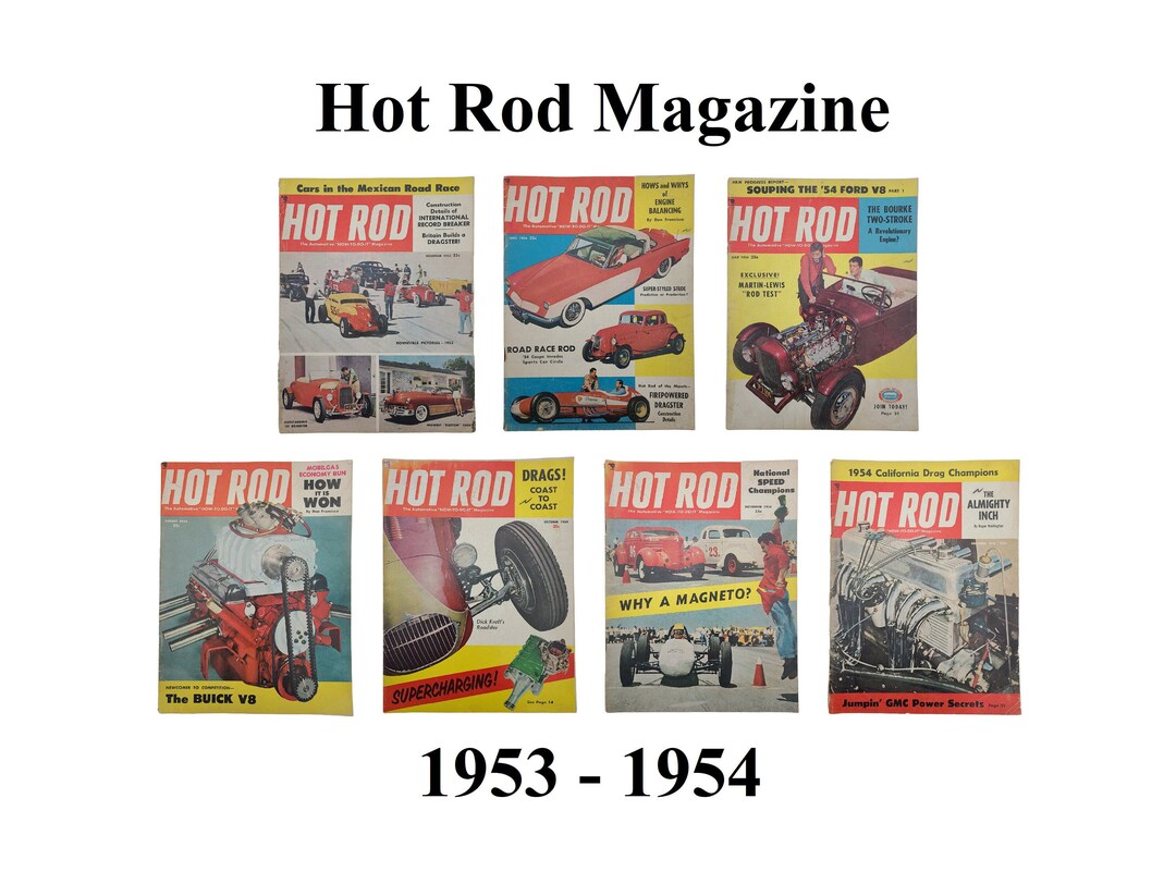 Choice of Vintage Hot Rod Magazines 1953 to 1954. Classic Cars, Road Race, Dragster, Mechanic ...