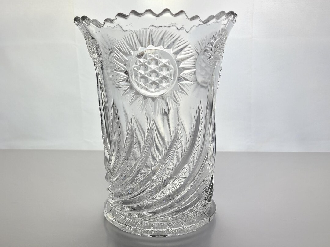 EAPG Solar Pattern No 15116 Cut Crystal & Glass Celery Vase Pressed ...