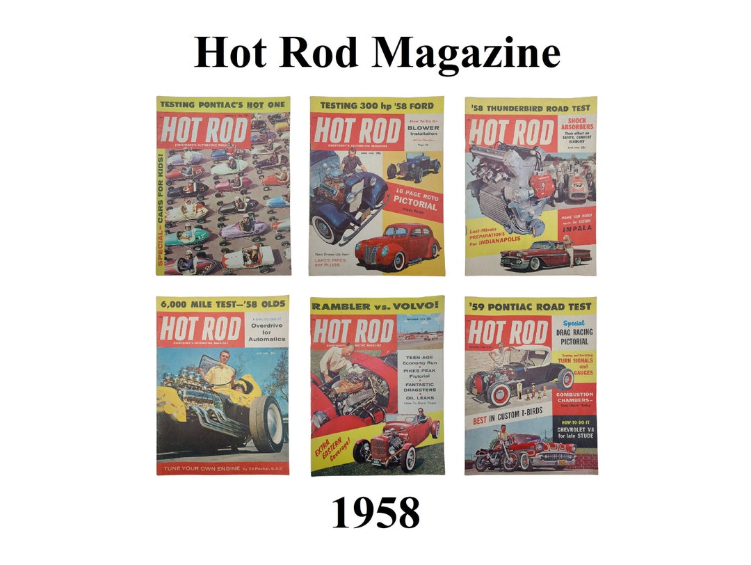 Choice of Vintage Hot Rod Magazines 1958, Classic Cars, Road Race, Dragster, Mechanic ...