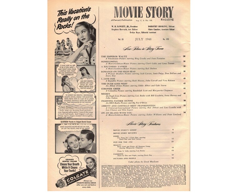 Movie Story Magazine July 1948 Bing Crosby and Joan Fontaine - Etsy