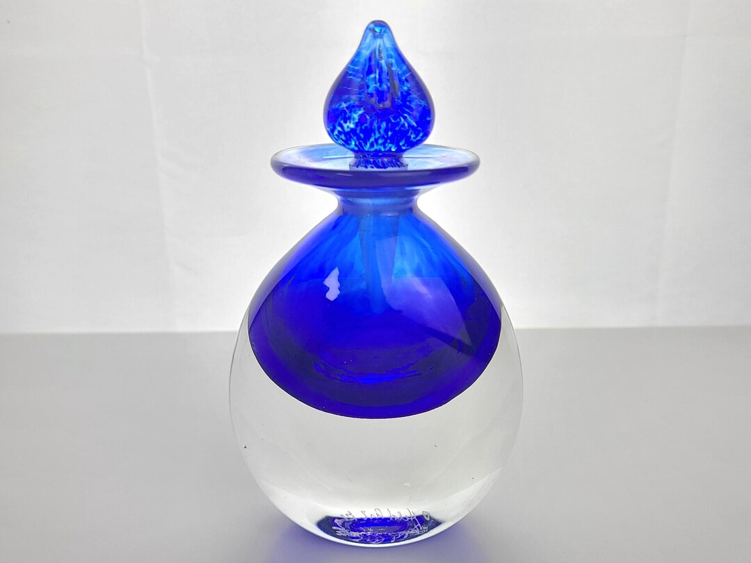 Robert Held Perfume Bottle Signed Blue and Clear Glass Frosted Glass ...