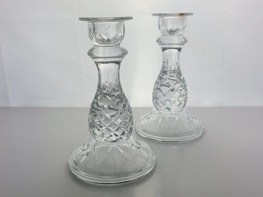 Cambridge Crystal Pineapple Style Tapered Candlestick Holders Set of ...