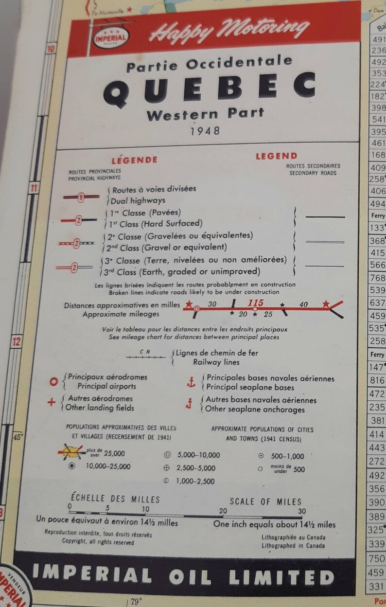 Vintage 1948 Imperial Oil Map of Quebec With Enlargements of | Etsy
