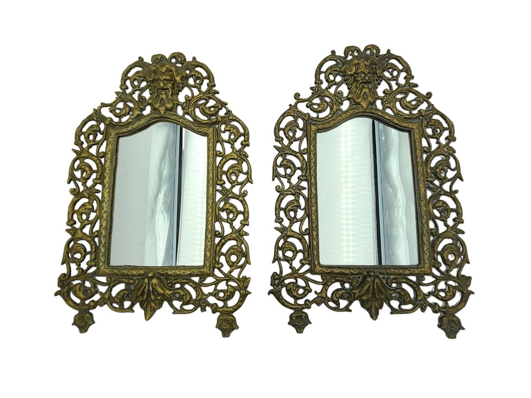 Pair of Antique Cast Iron Mirrors With Bacchus Figure and Grape Vines ...