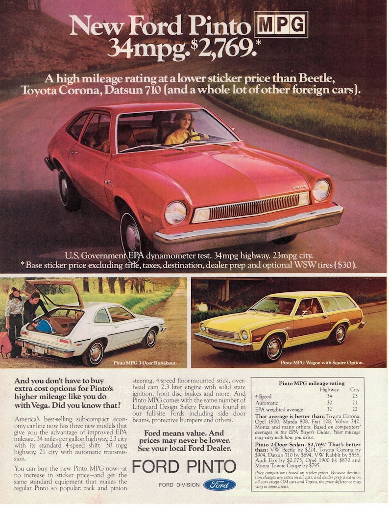Vintage Magazine Ad for the Ford Pinto. - Etsy